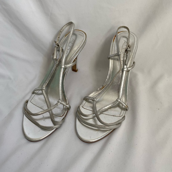 Aldo | Shoes | Aldo Strappy Silver High Heels | Poshmark